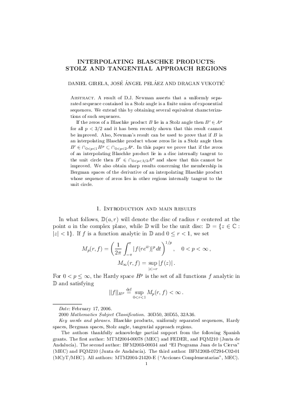 (PDF) Interpolating Blaschke Products: Stolz and Tangential Approach ...