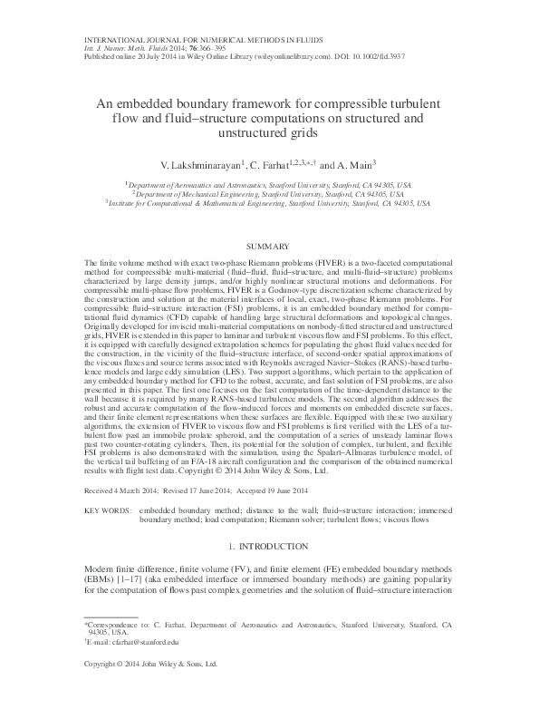Pdf An Embedded Boundary Framework For Compressible Turbulent Flow