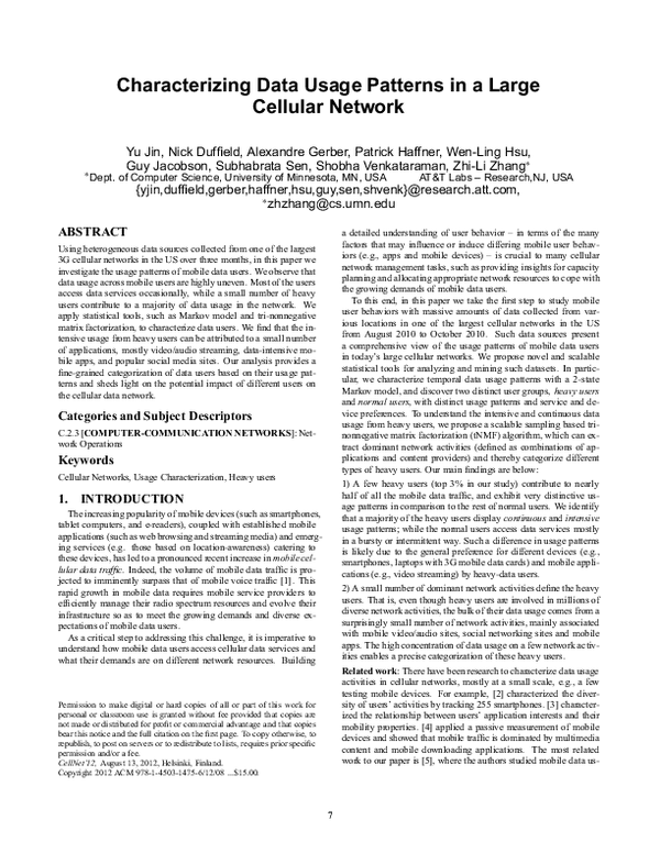 Characterizing data usage patterns in a large cellular network