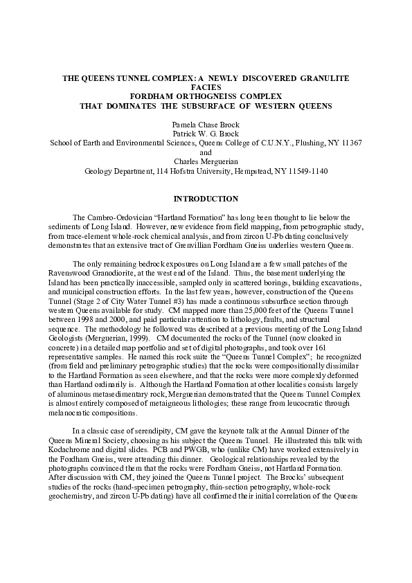 (PDF) THE QUEENS TUNNEL COMPLEX: A NEWLY DISCOVERED GRANULITE FACIES ...