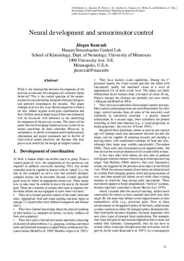 (PDF) Neural Development and Sensorimotor Control