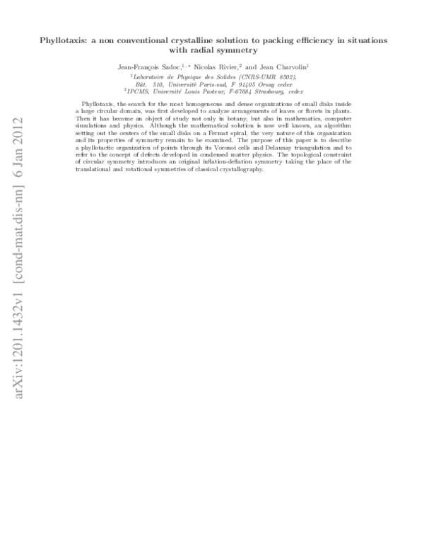 (PDF) Phyllotaxis: a non-conventional crystalline solution to packing ...
