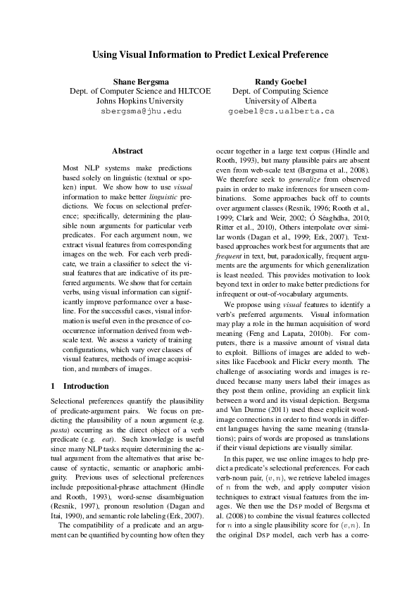 Pdf Using Visual Information To Predict Lexical Preference