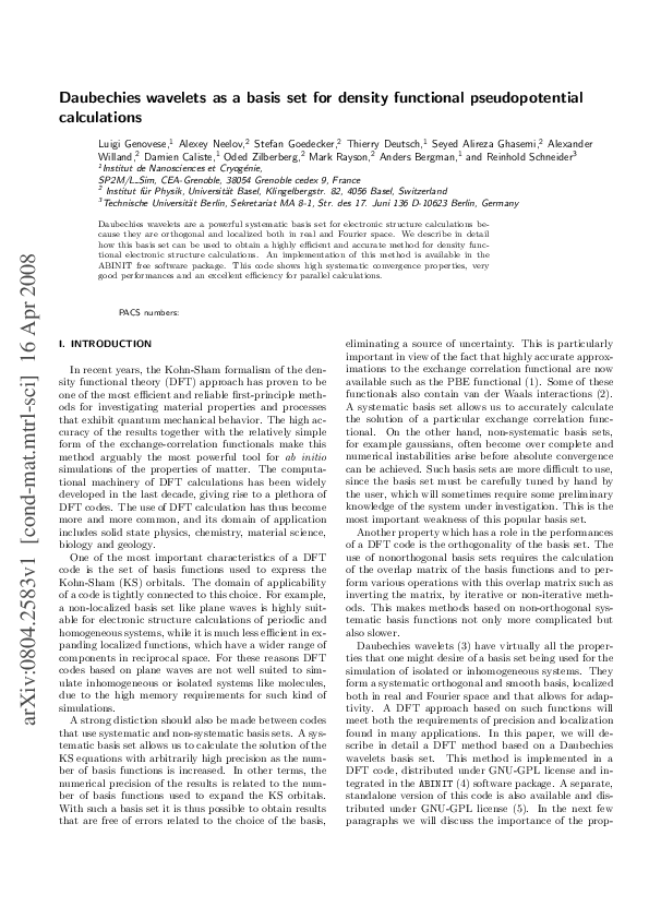 Pdf Daubechies Wavelets As A Basis Set For Density Functional Pseudopotential Calculations