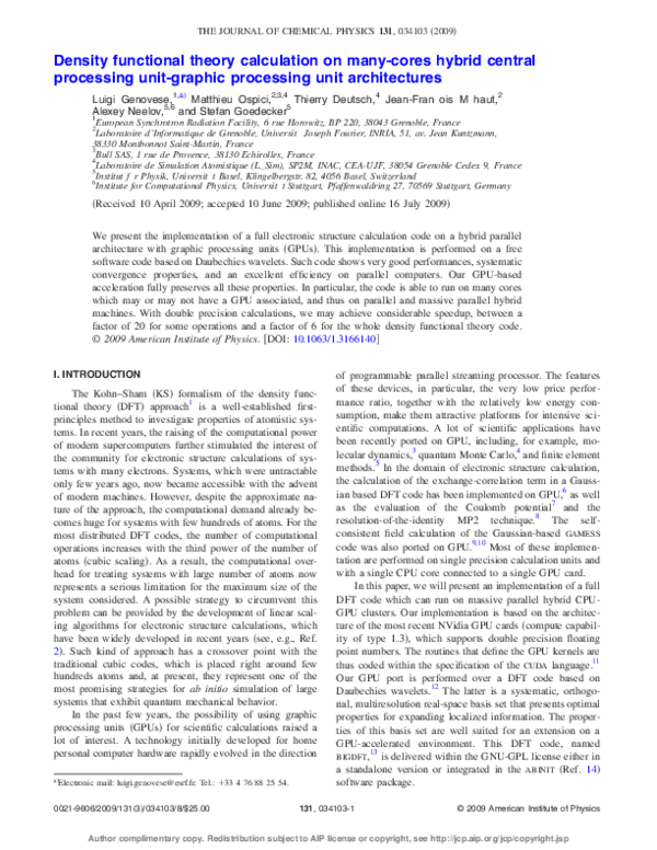 (PDF) Density Functional Theory Calculation on many-cores Hybrid CPU-GPU architectures