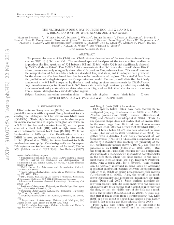 (PDF) THE ULTRALUMINOUS X-RAY SOURCES NGC 1313 X-1 AND X-2: A BROADBAND STUDY WITH NuSTAR AND ...