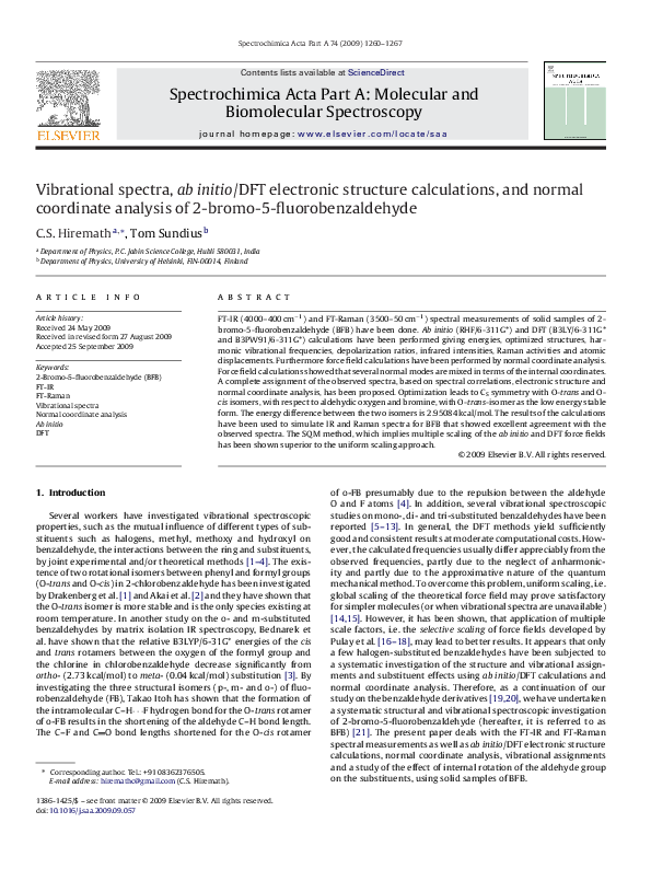 Pdf Vibrational Spectra Ab Initio Dft Electronic Structure