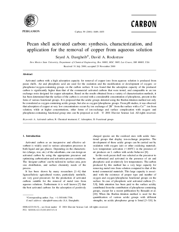 (PDF) Pecan shell activated carbon: synthesis, characterization, and application for the removal ...