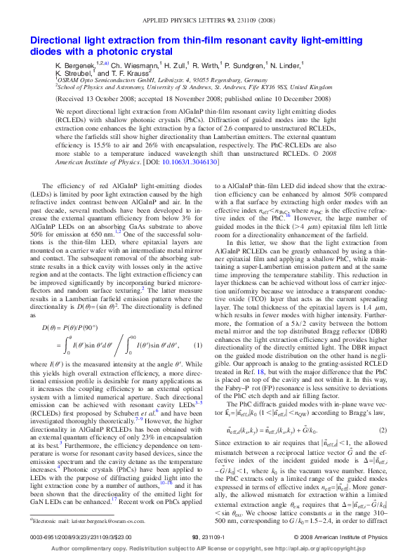 (PDF) Directional light extraction from thin-film resonant cavity light ...