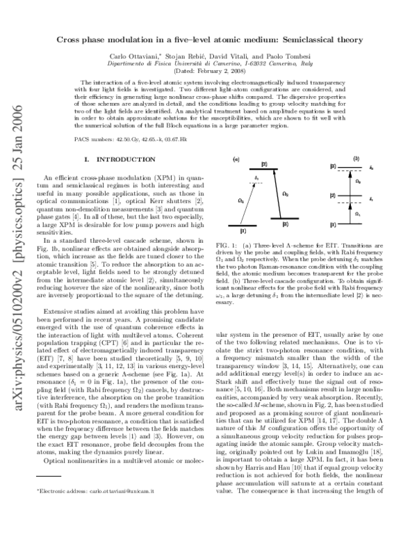 Pdf Cross Phase Modulation In Five Level System