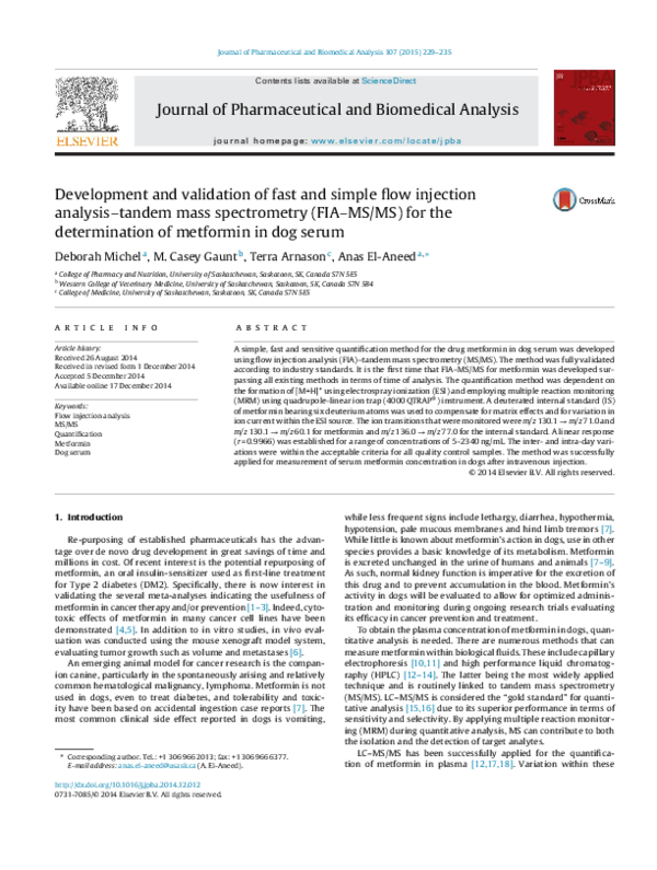 Pdf Development And Validation Of Fast And Simple Flow Injection Analysis Tandem Mass