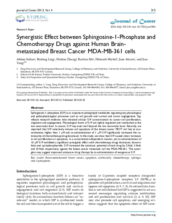 (PDF) Synergistic Effect between Sphingosine-1-Phosphate and ...