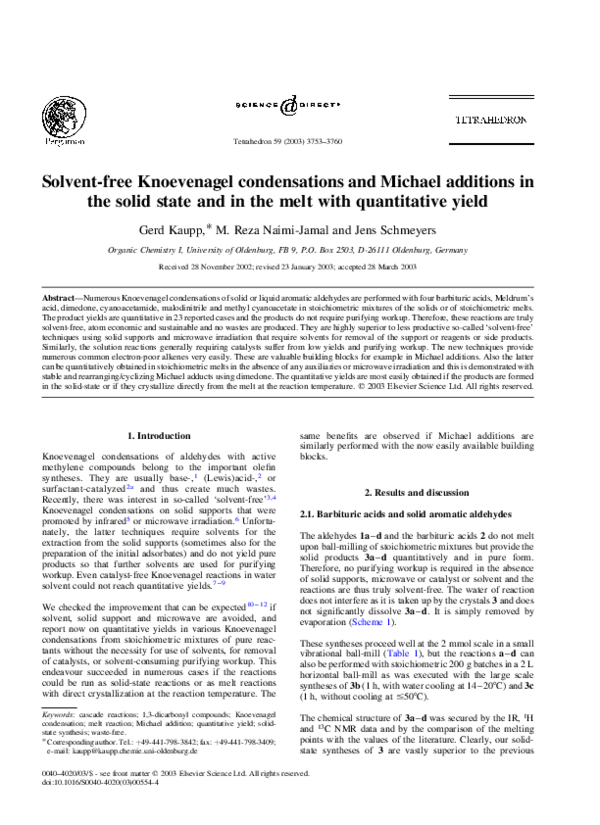 (PDF) Solvent-free Knoevenagel condensations and Michael additions in ...