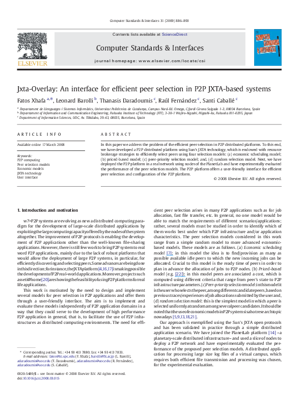 (PDF) Jxta-Overlay: An interface for efficient peer selection in P2P JXTA-based systems