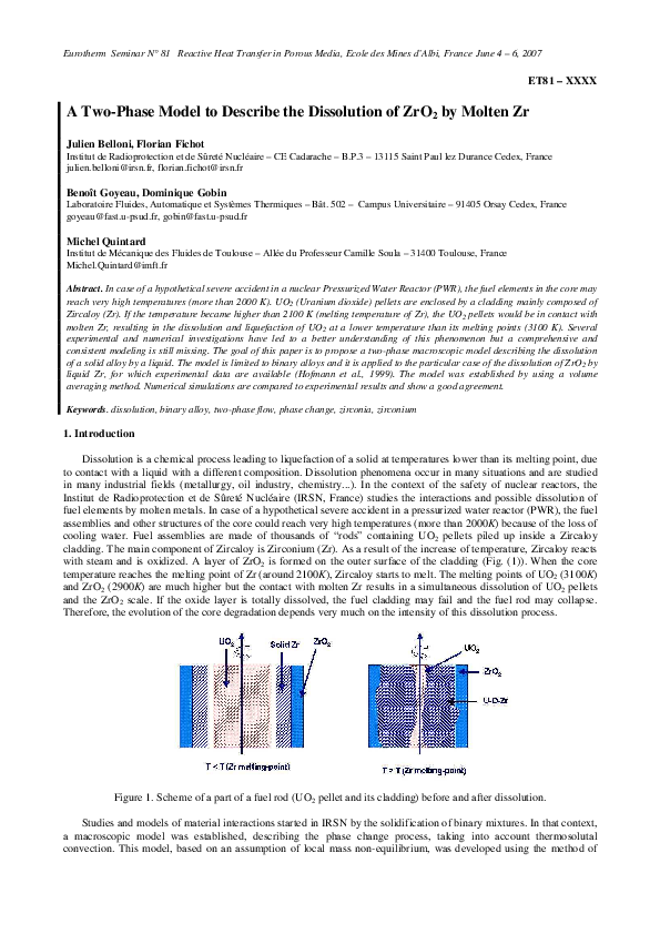 (PDF) A Two-Phase Model to Describe the Dissolution of ZrO2 by Molten ...