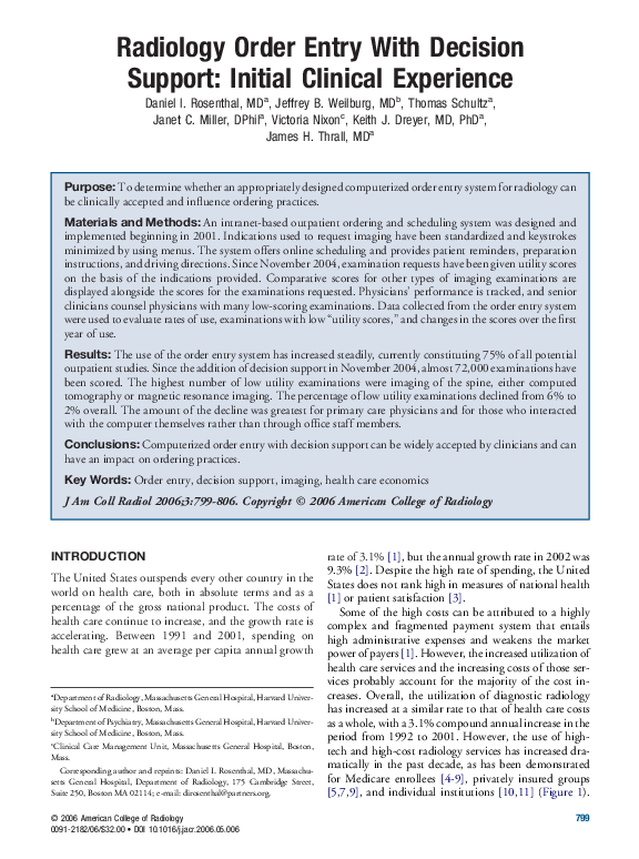 (PDF) Radiology Order Entry With Decision Support: Initial Clinical ...