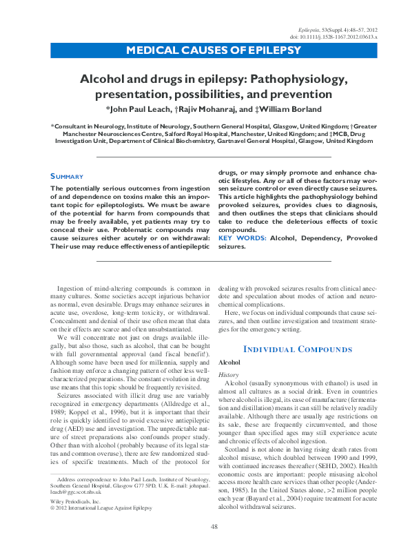 (PDF) Alcohol and drugs in epilepsy: Pathophysiology, presentation ...