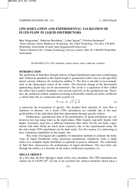 Cfd Simulation And Experimental Validation Of Fluid Flow In Liquid Distributors