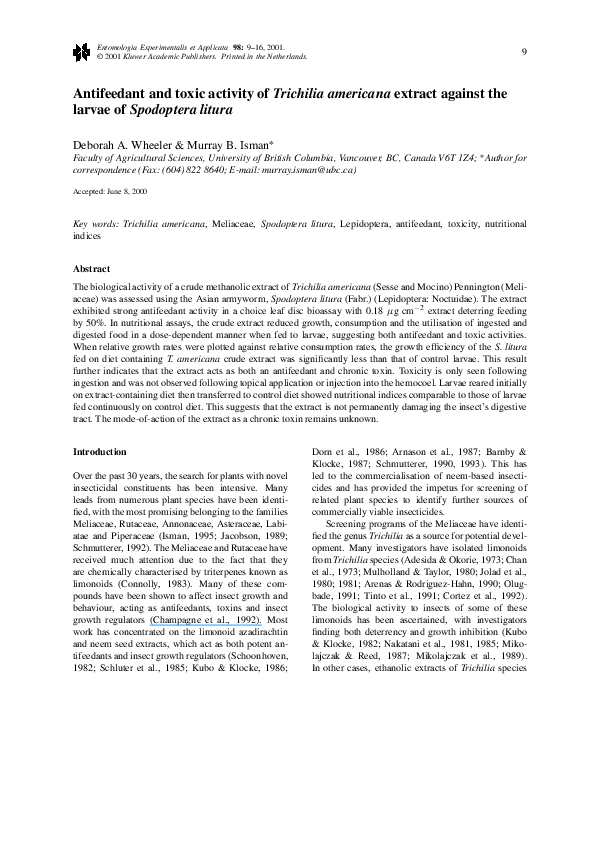 (PDF) Antifeedant and toxic activity of Trichilia americana extract against the larvae of ...