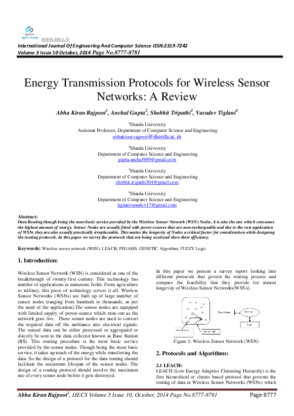 (PDF) Energy Transmission Protocols for Wireless Sensor Networks: A Review