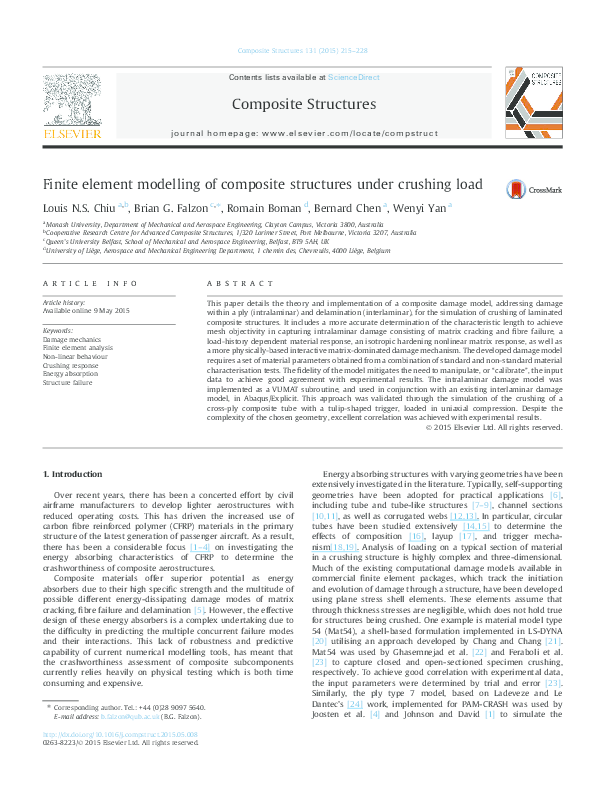 Pdf Finite Element Modelling Of Composite Structures Under Crushing Load