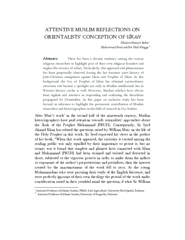 (PDF) ATTENTIVE MUSLIM REFLECTIONS ON ORIENTALISTS’ CONCEPTION OF SĪRAH