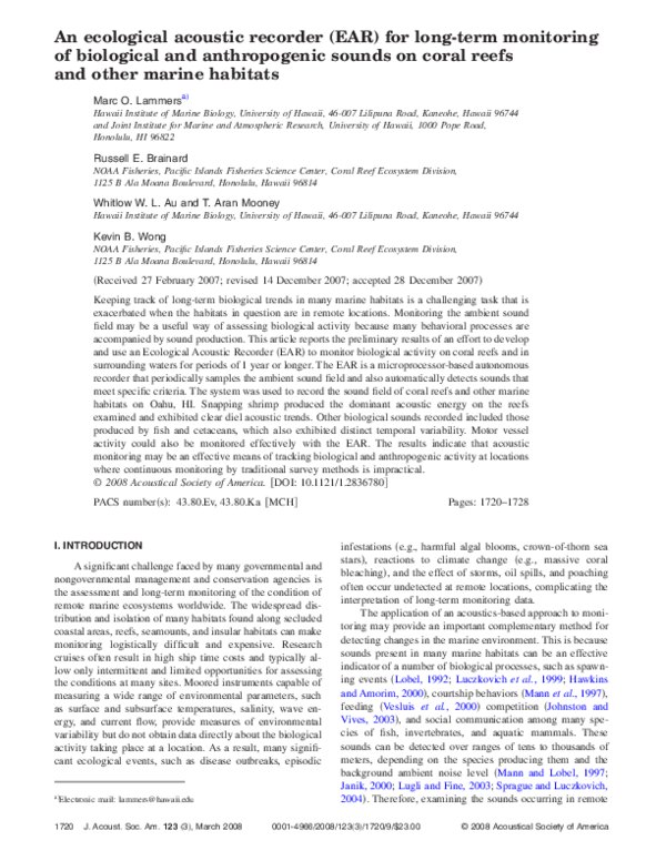 (PDF) An ecological acoustic recorder (EAR) for long-term monitoring of ...