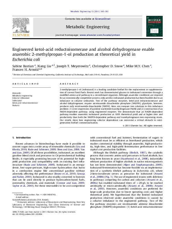 (PDF) Engineered ketol-acid reductoisomerase and alcohol dehydrogenase ...