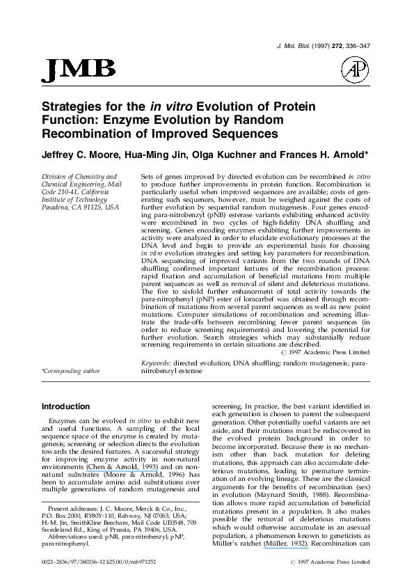 (PDF) Strategies for the in vitro evolution of protein function: enzyme ...