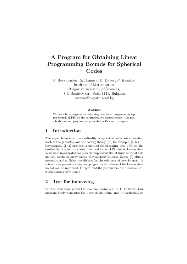(PDF) A program for obtaining linear programming bounds for spherical codes