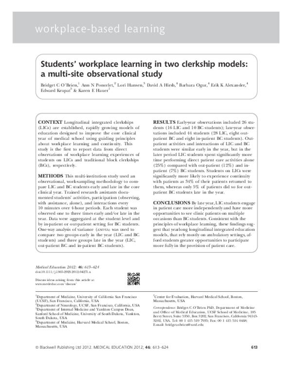 (PDF) Students' workplace learning in two clerkship models: a multi ...