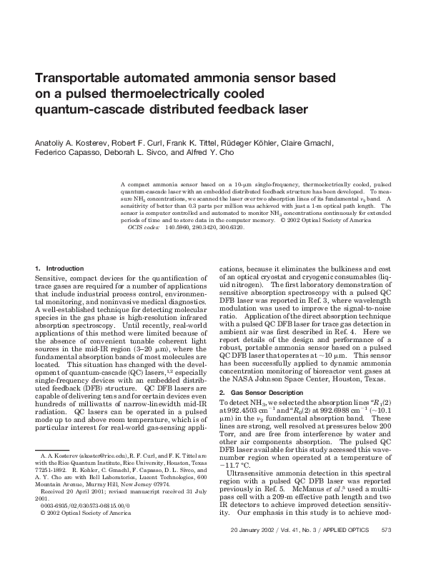 (PDF) Transportable Automated Ammonia Sensor Based on a Pulsed ...