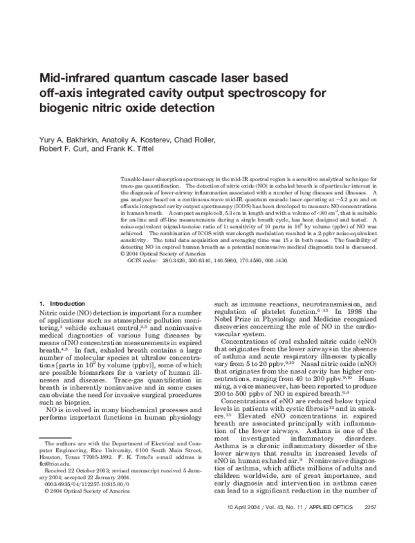 (PDF) Mid-Infrared Quantum Cascade Laser Based Off-Axis Integrated Cavity Output Spectroscopy ...