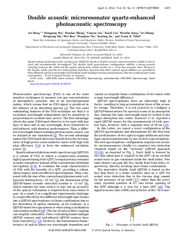 (PDF) Double acoustic microresonator quartz-enhanced photoacoustic spectroscopy