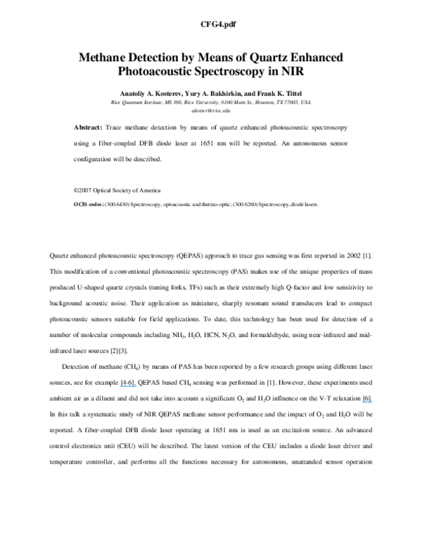 (PDF) Methane Detection by Means of Quartz Enhanced Photoacoustic Spectroscopy in NIR