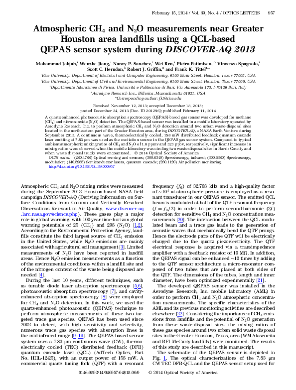 (PDF) Atmospheric CH_4 and N_2O measurements near Greater Houston area landfills using a QCL ...