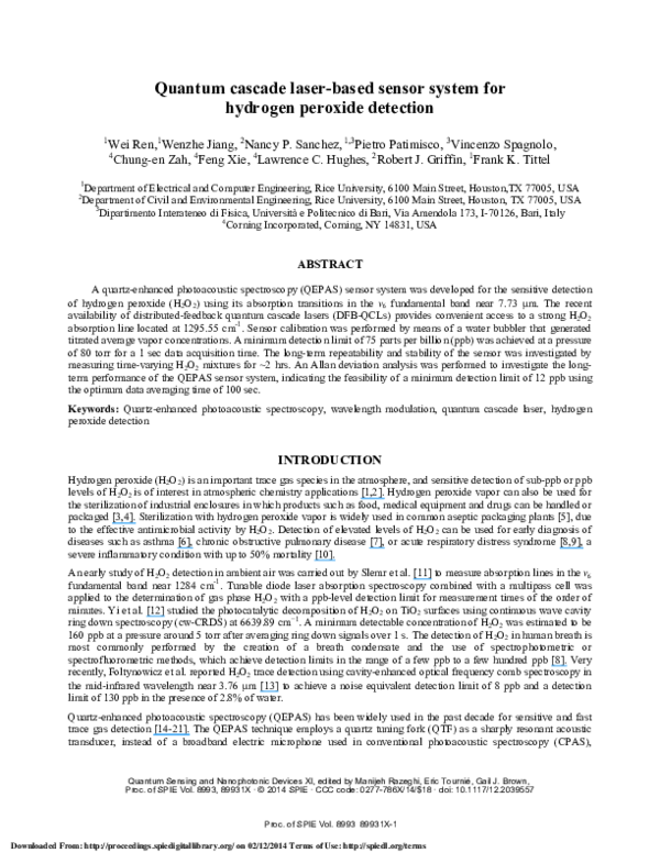 (PDF) Quantum cascade laser-based sensor system for hydrogen peroxide detection