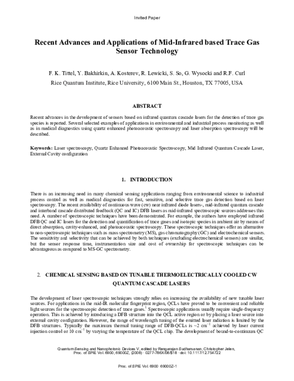 (PDF) Recent advances and applications of mid-infrared based trace gas sensor technology