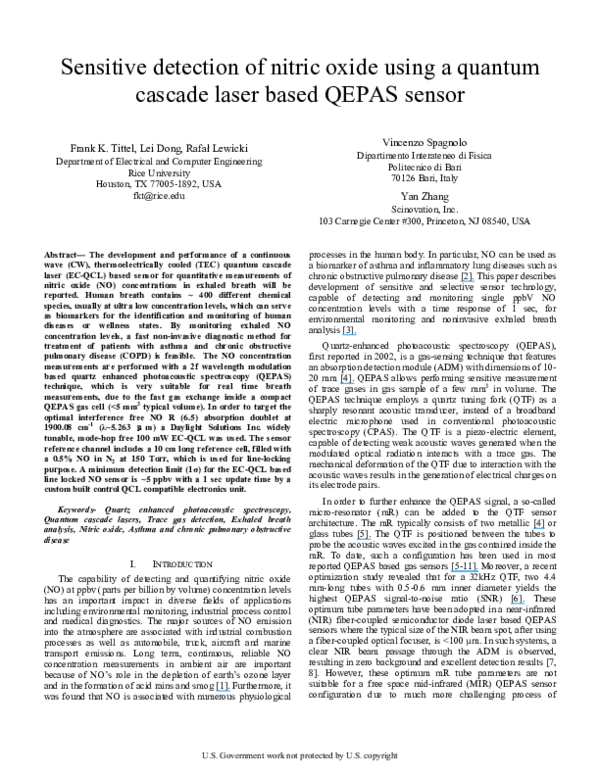 (PDF) Quantum Cascade Laser Sensor for Nitric Oxide Detection