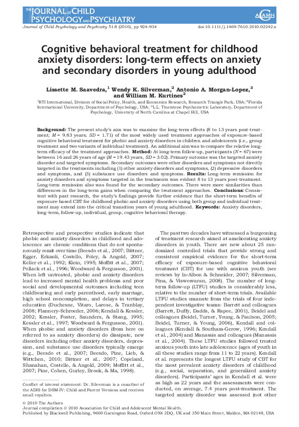 (PDF) Long-term Effects of CBT on Youth Anxiety