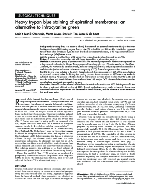 (PDF) Heavy trypan blue staining of epiretinal membranes: an ...