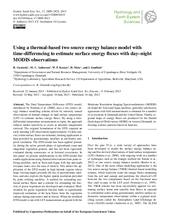 (PDF) Using dual temperature difference two source energy balance model and MODIS data to ...