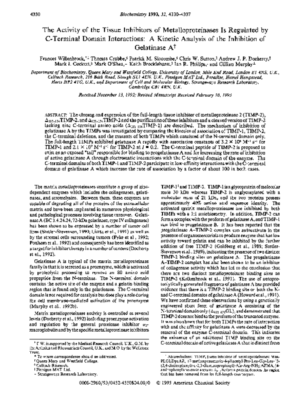 (PDF) The activity of the tissue inhibitors of metalloproteinases is ...