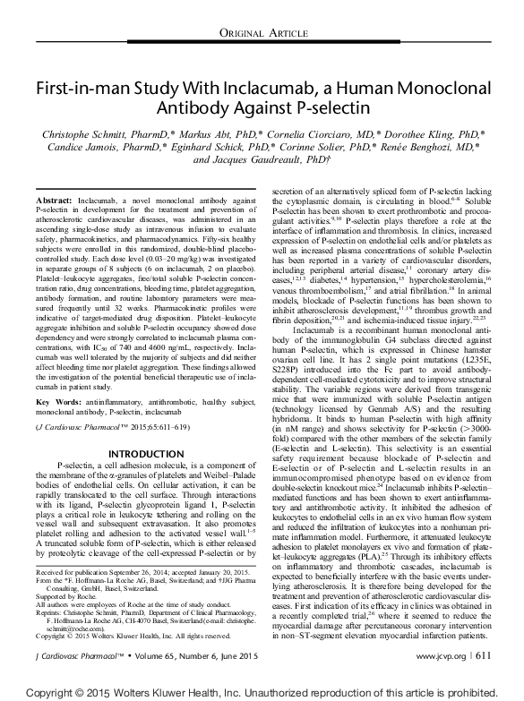(PDF) First-in-man study with inclacumab, a human monoclonal antibody ...