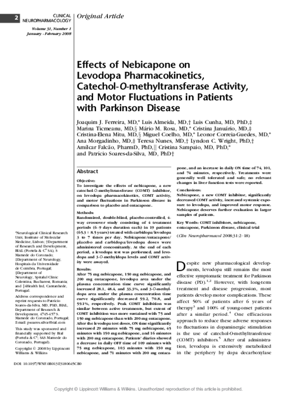 (PDF) Effects of Nebicapone on Levodopa Pharmacokinetics, Catechol-O ...