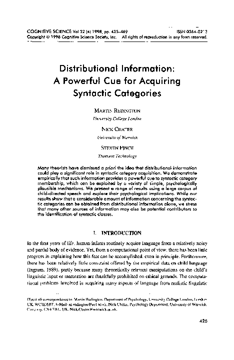 Pdf Distributional Information A Powerful Cue For Acquiring