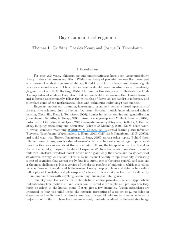 (PDF) Bayesian models of cognition