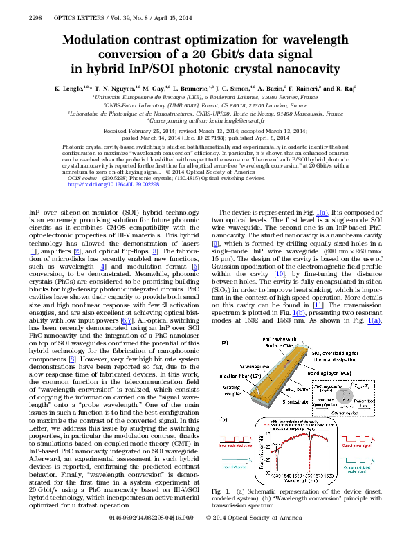 (PDF) Modulation contrast optimization for wavelength conversion of a 20 Gbit/s data signal in ...
