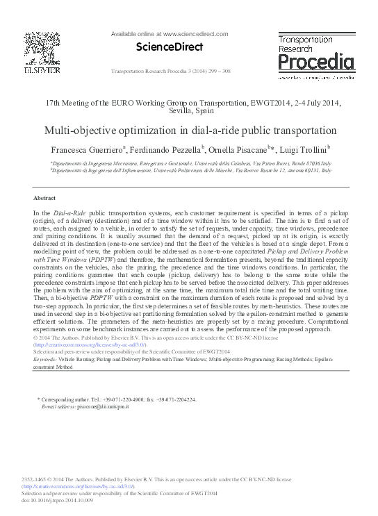 (PDF) Multi-objective Optimization in Dial-a-ride Public Transportation