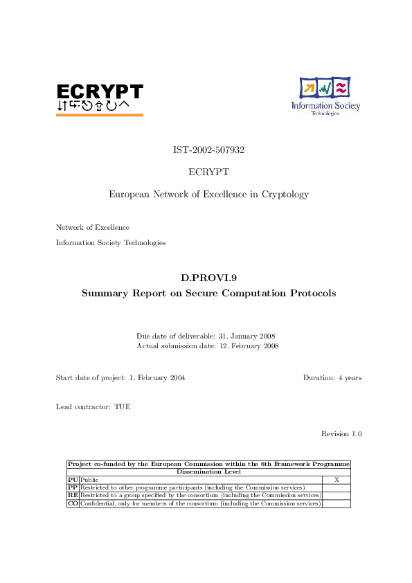 (PDF) Summary Report on Secure Computation Protocols